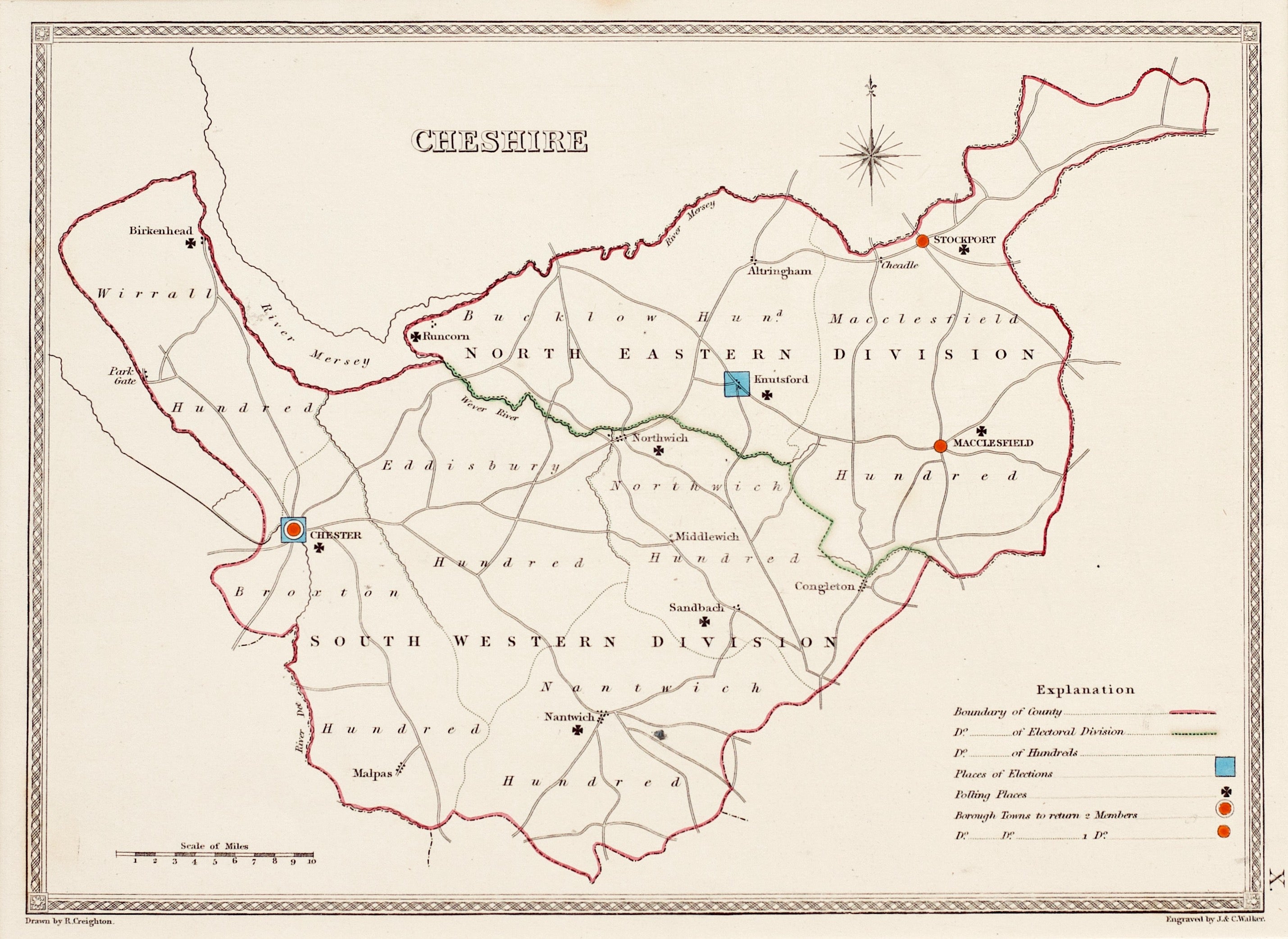 Cheshire - Antique Map, Engraved by J & C Walker, circa 1840. – The ...