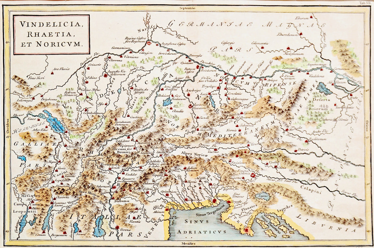 Vindelicia, Rhaetia et Noricum - Antique Map, circa 1745 – The Witch Ball