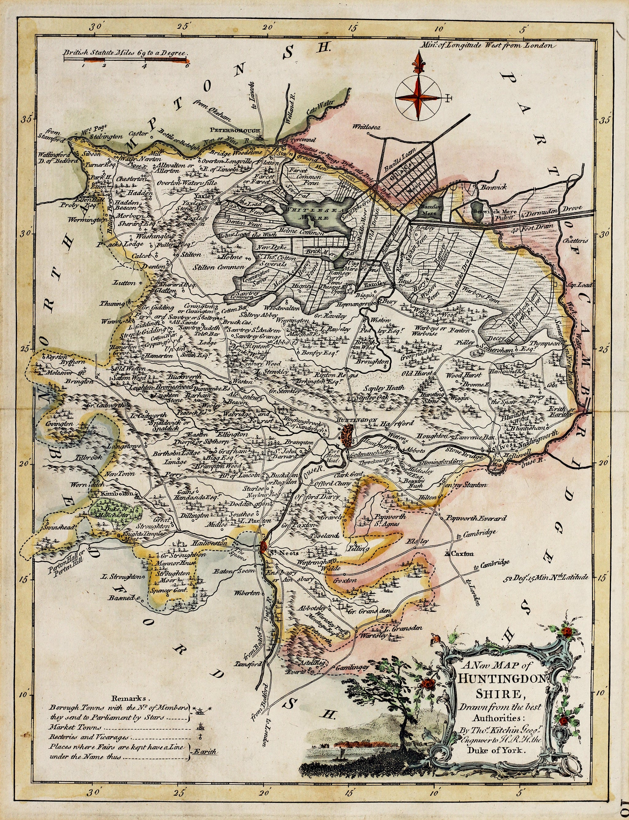 A New Map of Huntingdonshire - Antique Map by Thomas Kitchin, circa 17 ...