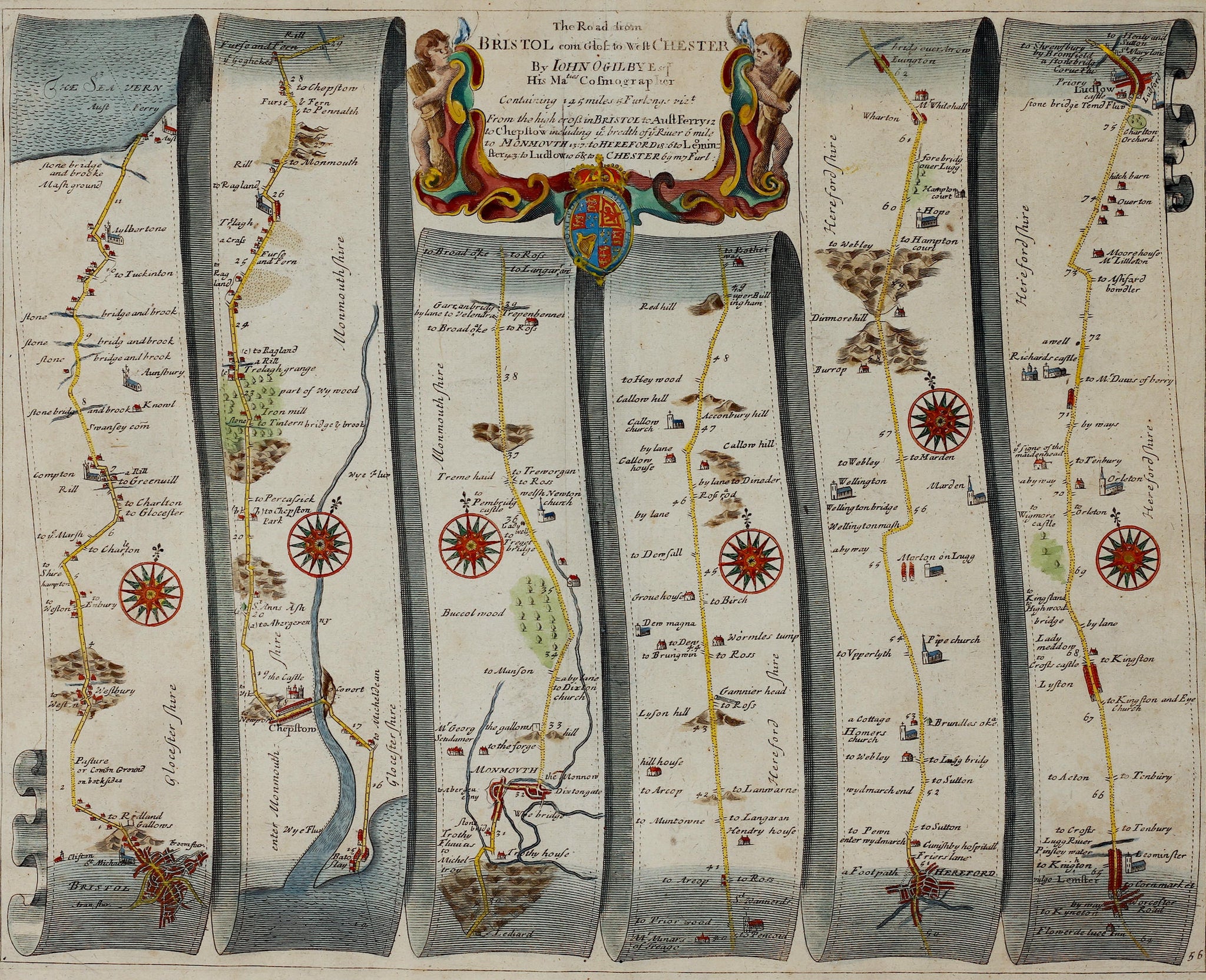 The Road from Bristol to West Chester - Antique Ribbon Map, circa 1675 ...