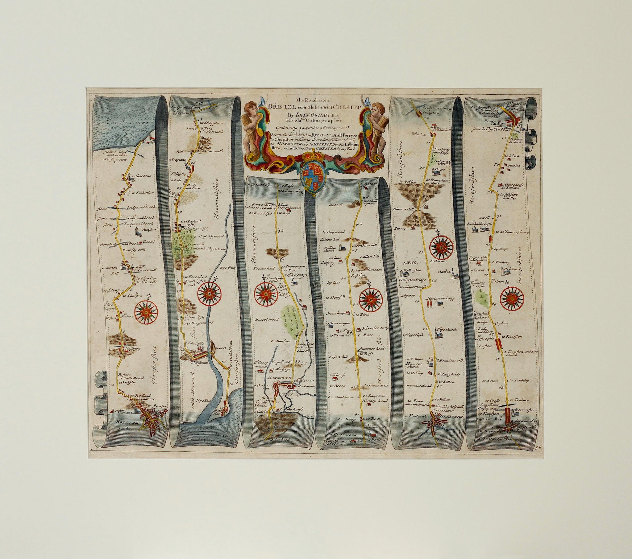 The Road from Bristol to West Chester - Antique Ribbon Map, circa 1675 ...