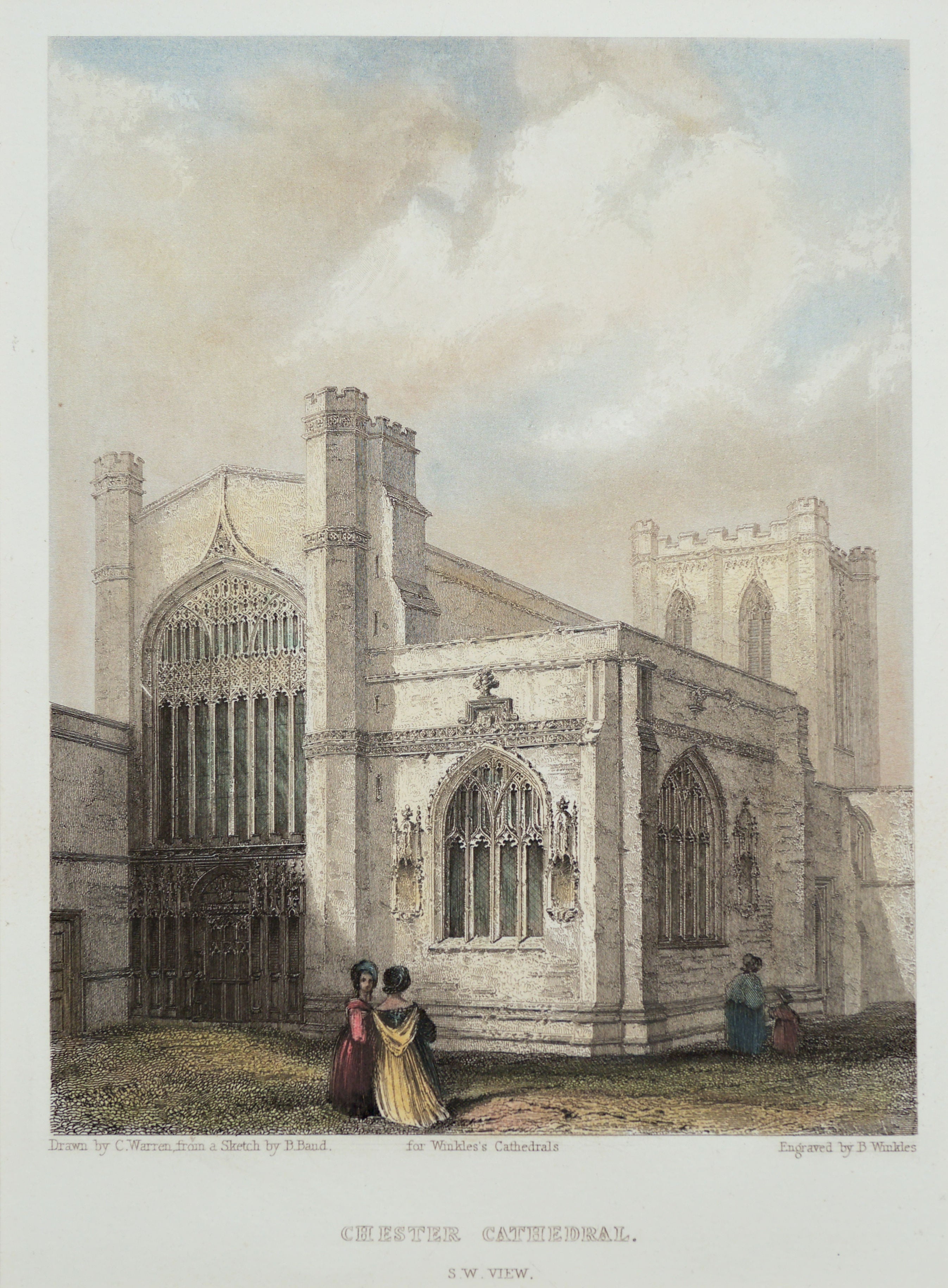 Chester Cathedral, South West View - Antique Steel Engraving, circa 18 ...