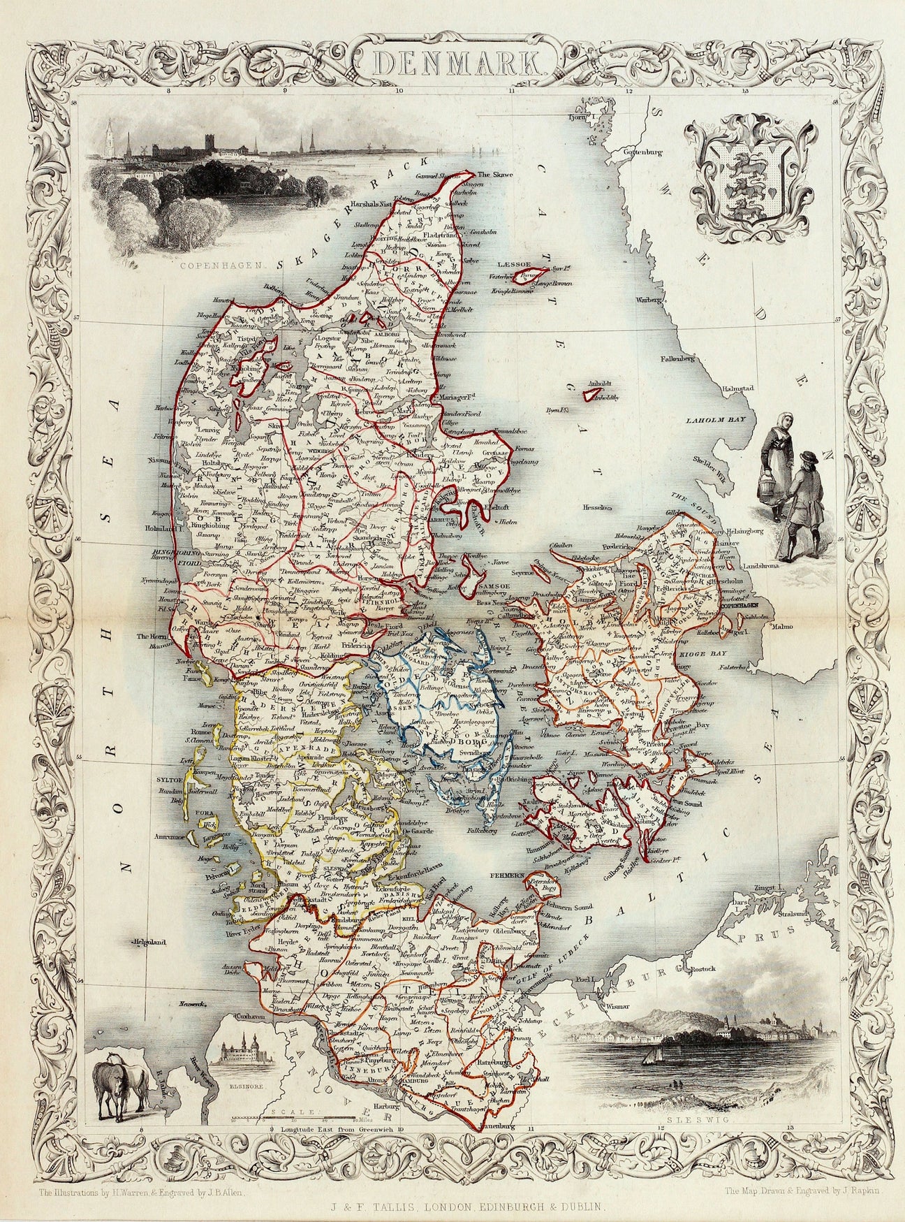 Denmark - Antique Map, circa 1851 – The Witch Ball