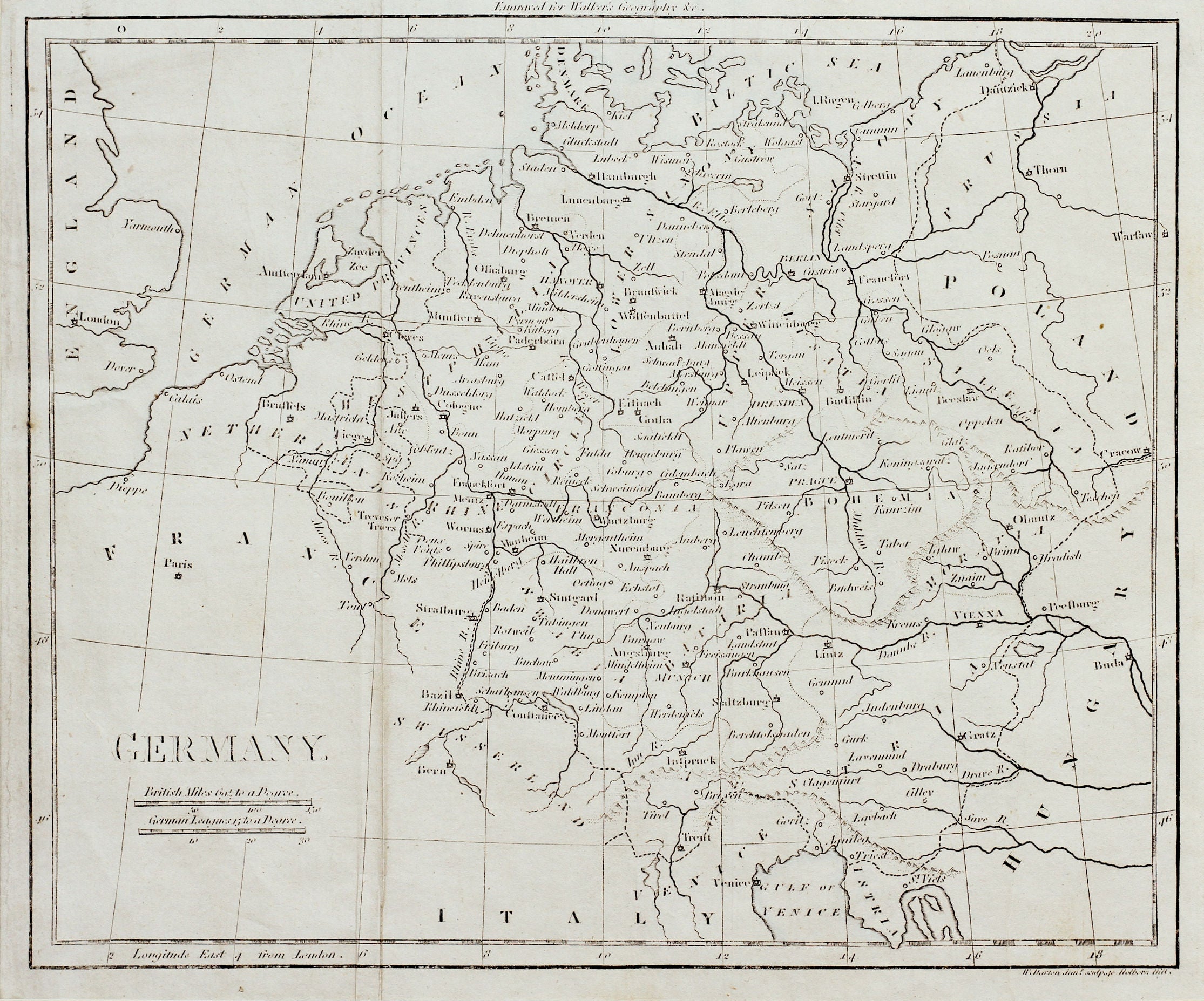 Germany, from Walker's Geography - Antique Map, circa 1815 – The Witch Ball