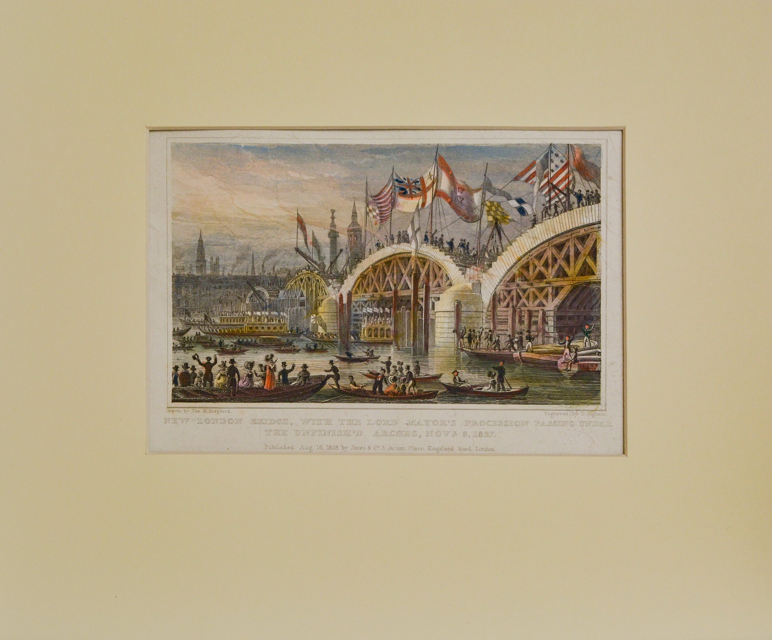 New London Bridge - Antique Steel Engraving circa 1828 – The Witch Ball