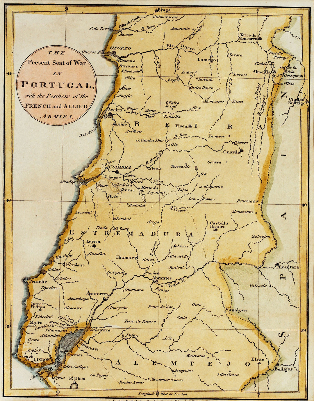 Portugal - Antique Military Map, circa 1810 – The Witch Ball