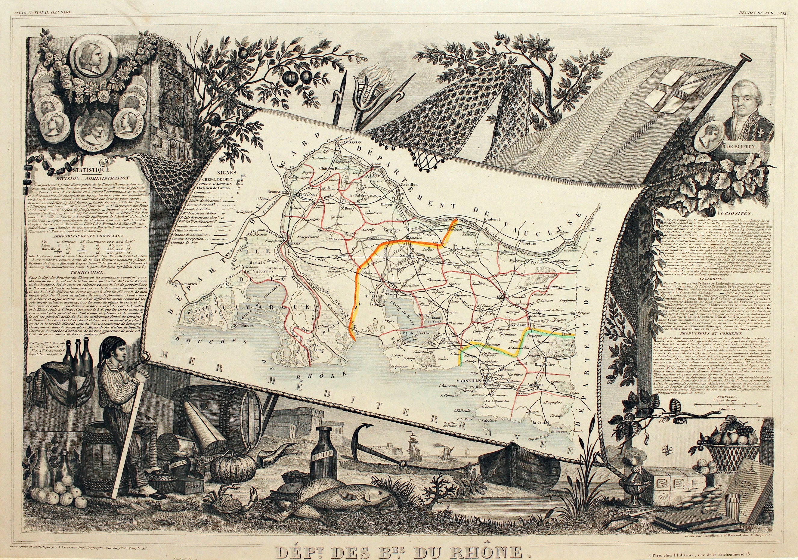 The Rhone Region - Antique Map, circa 1860 – The Witch Ball