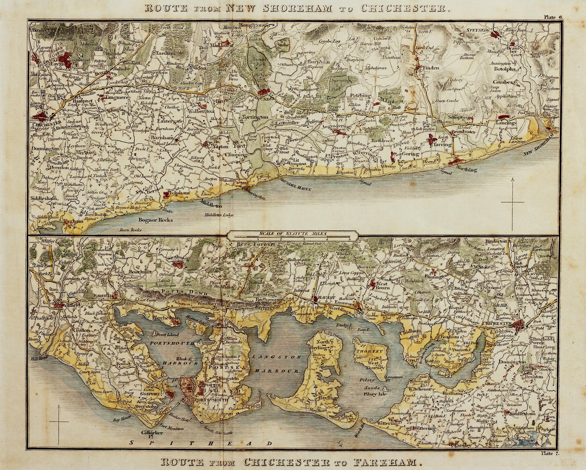 Two Route Maps of the Sussex Coast - Antique Map by Paterson, circa 18 ...