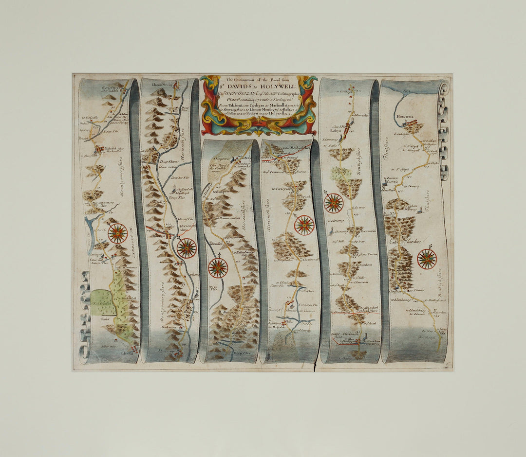 The Road from St David's to Holywell - Antique Ribbon Map, circa 1675 ...